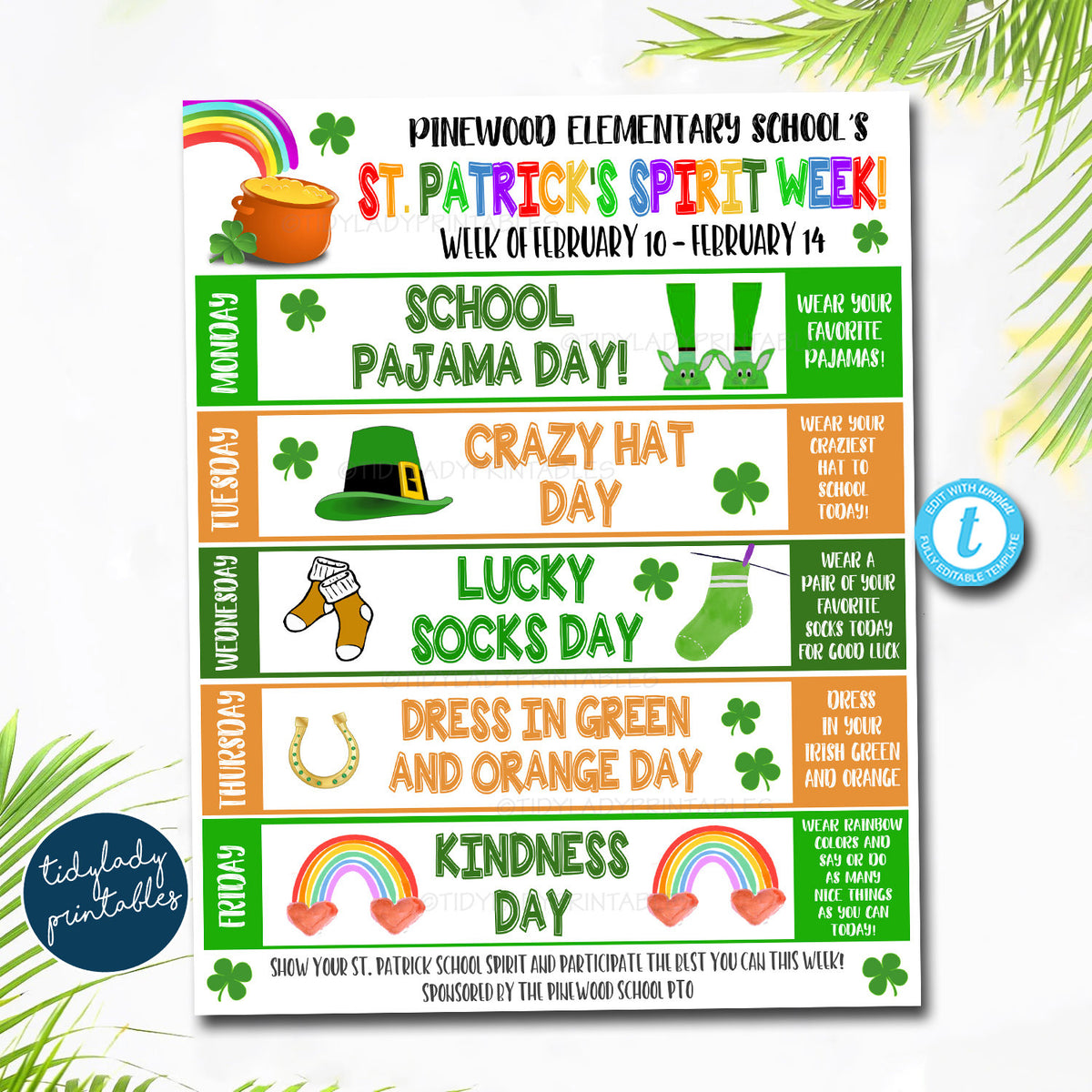 St. Patrick's Day School Spirit Week Itinerary Schedule — TidyLady ...