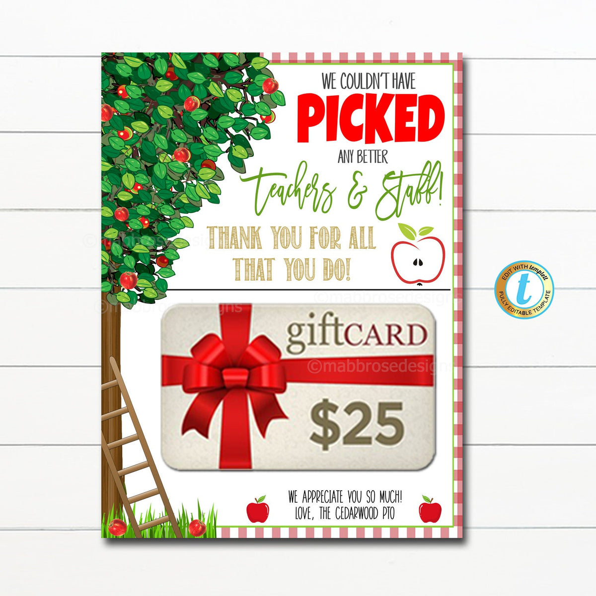 Teacher Apple Thank You Gift Card Holder | TidyLady Printables