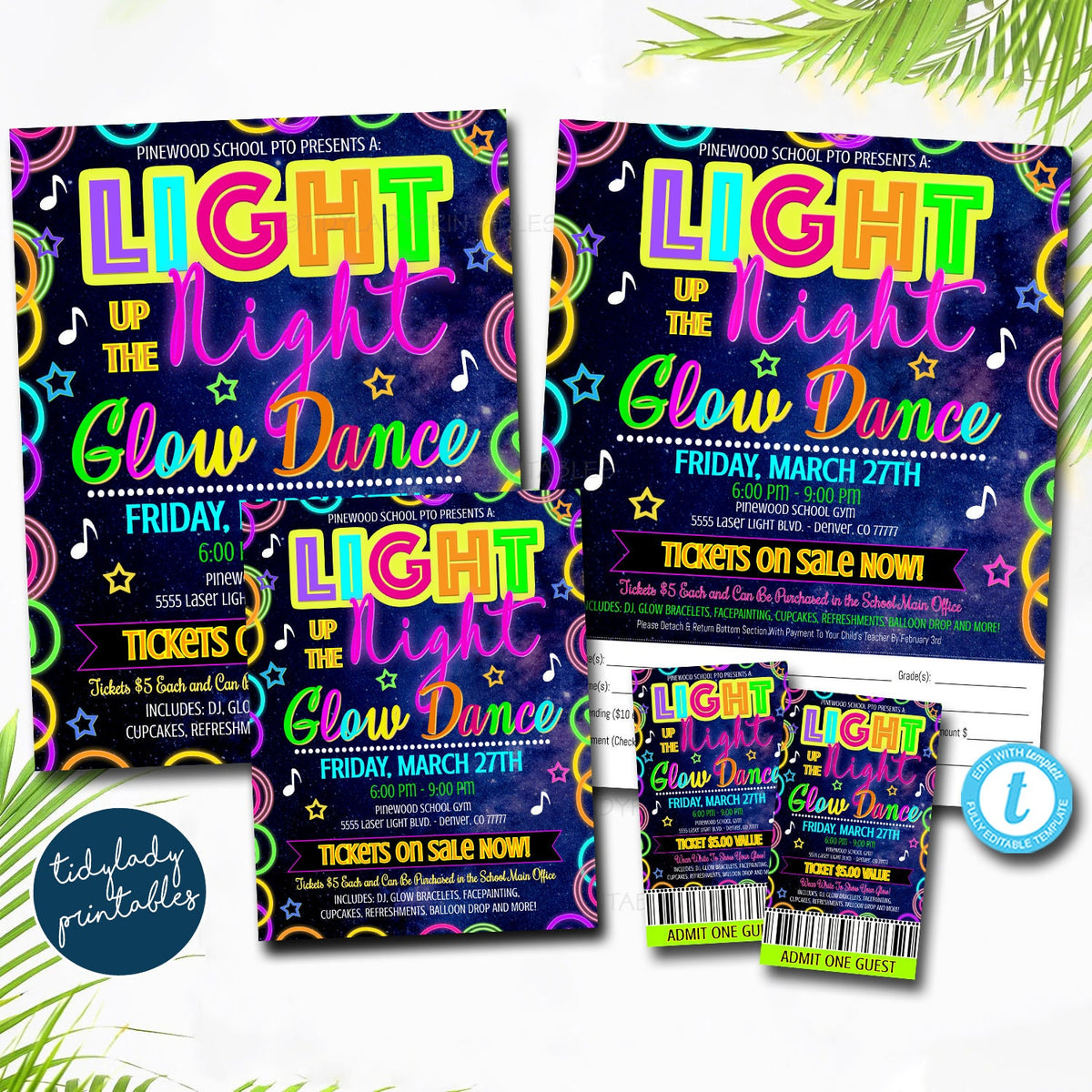 Light Up the Night Glow Dance Set | School Dance — TidyLady Printables