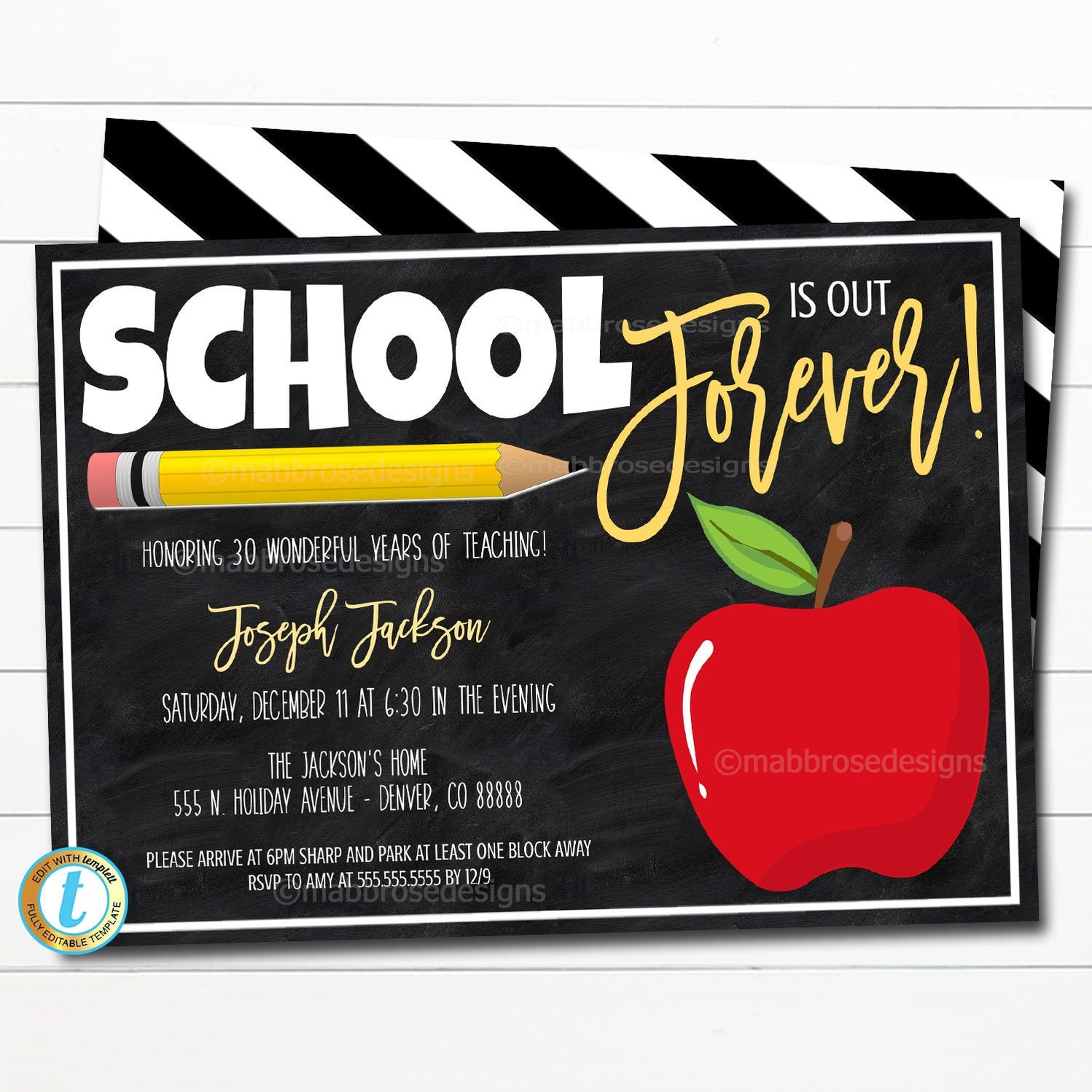 Editable Teacher Retirement Invitation | School is Out Forever ...