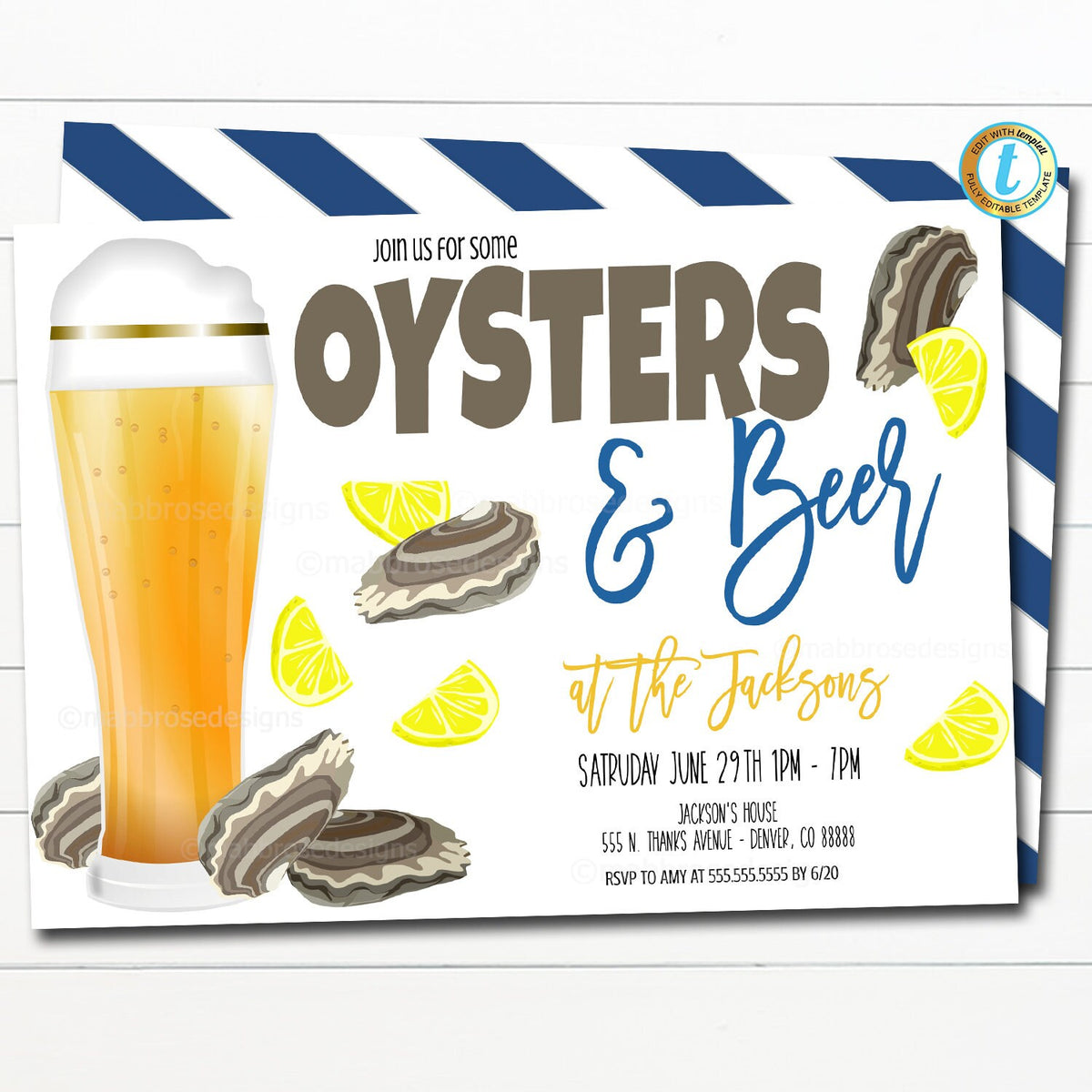 Oysters and Beer invite | Editable Seafood Grill Backyard invite ...