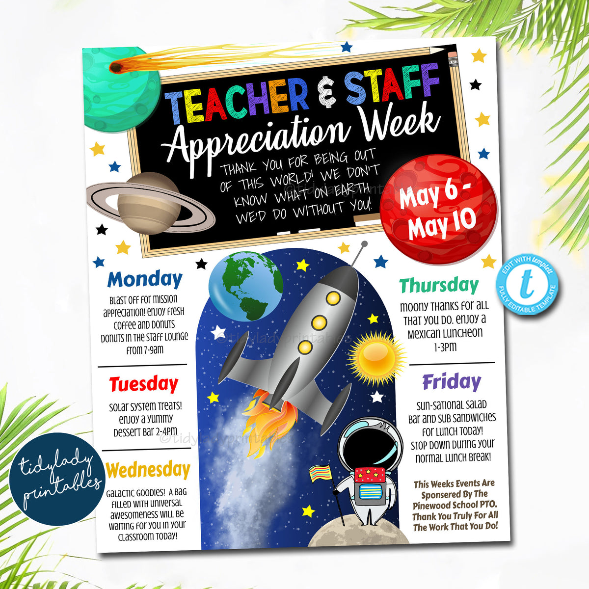 Space Theme Teacher Appreciation Week Itinerary Poster — TidyLady ...