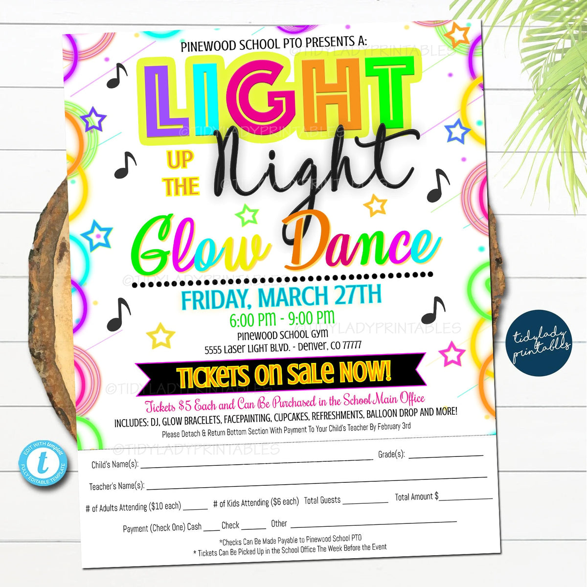 Glow Dance Theme | School Dance Take Home Sheet, — TidyLady Printables