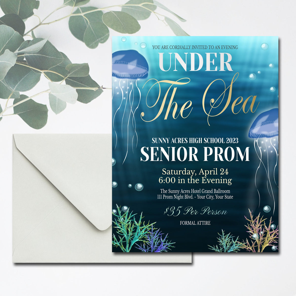 Under the Sea Theme Prom Invitation, High School Formal Dance ...