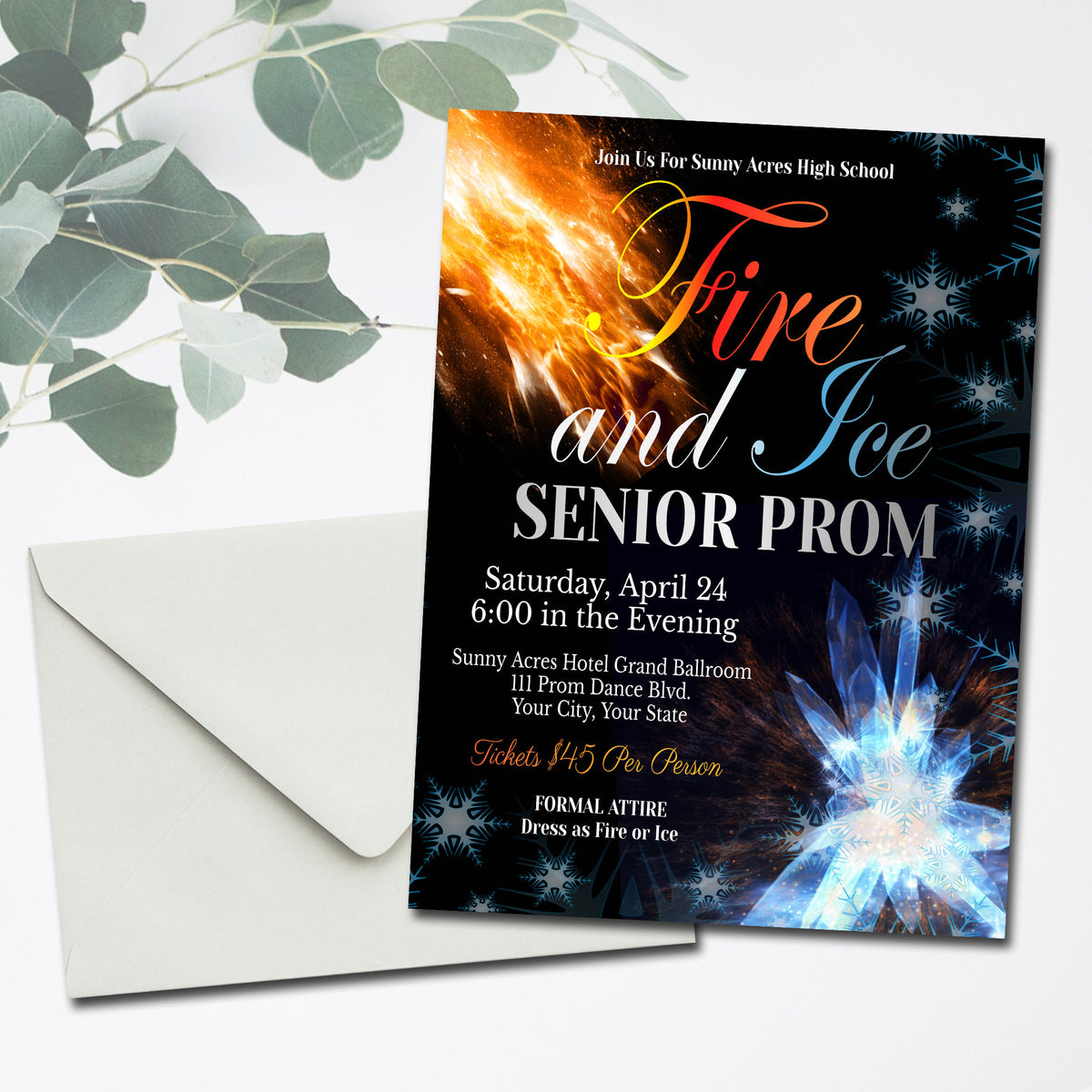 Fire and Ice Theme Prom Invitation, High School Formal Dance — TidyLady ...