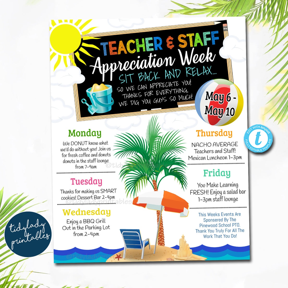 Beach Themed Teacher Appreciation Week Itinerary Coastal Sea — TidyLady ...