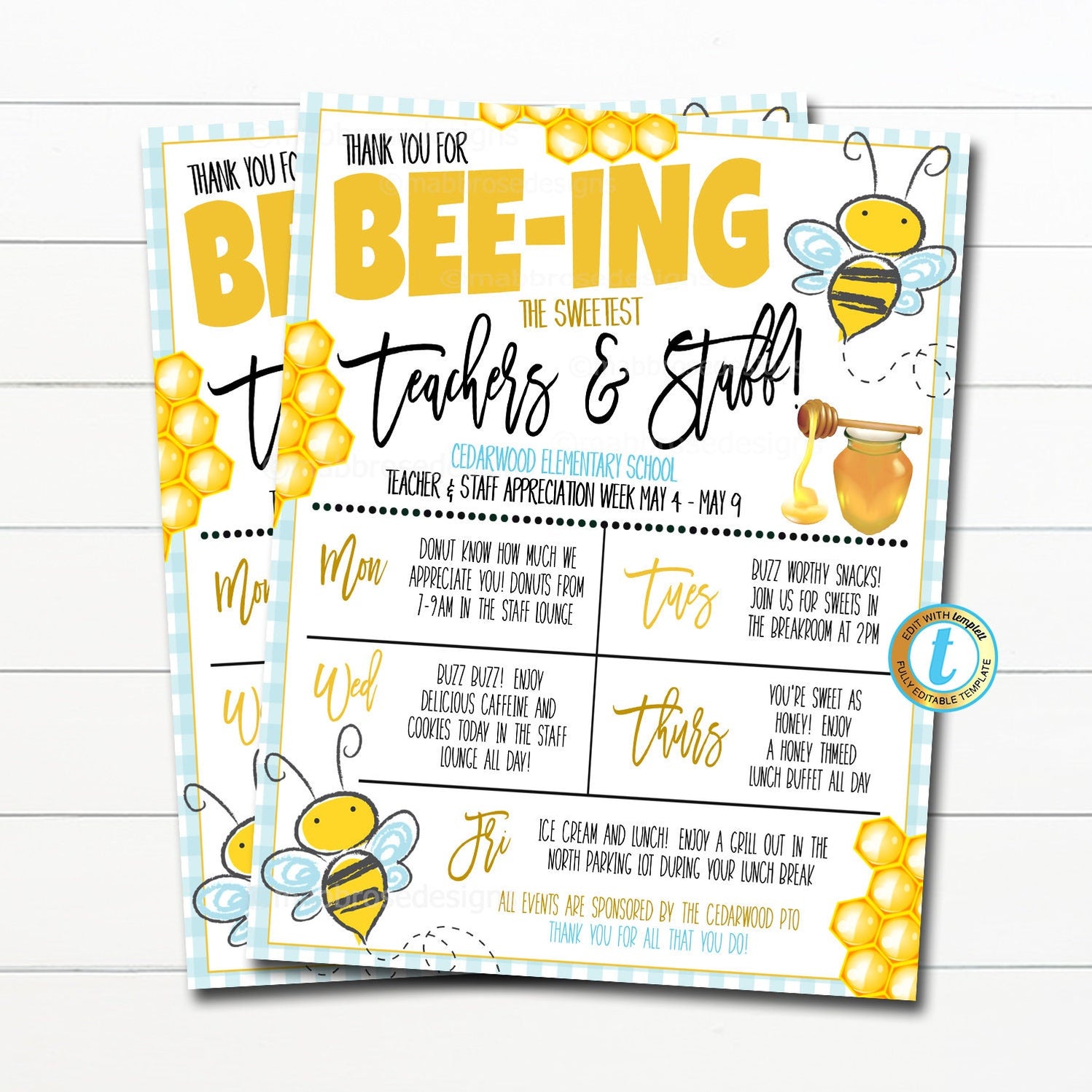Bumble Bee Theme Teacher and Staff Appreciation Itinerary Flyer ...