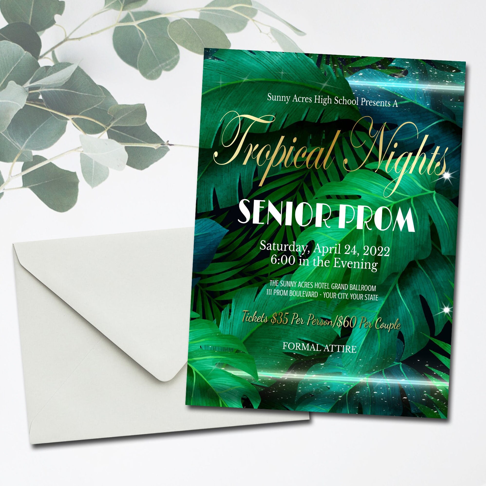 Tropical Nights Prom Invite, High School Dance Rainforest Theme ...