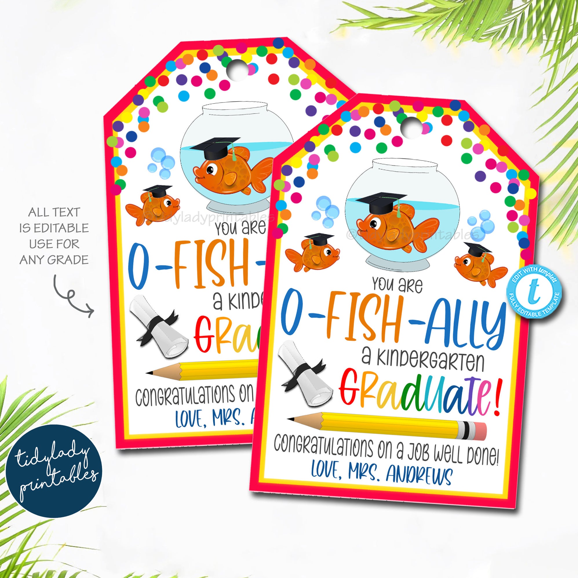 Congratulations Graduate, Gold Fish Themed Graduation Gift Tag ...