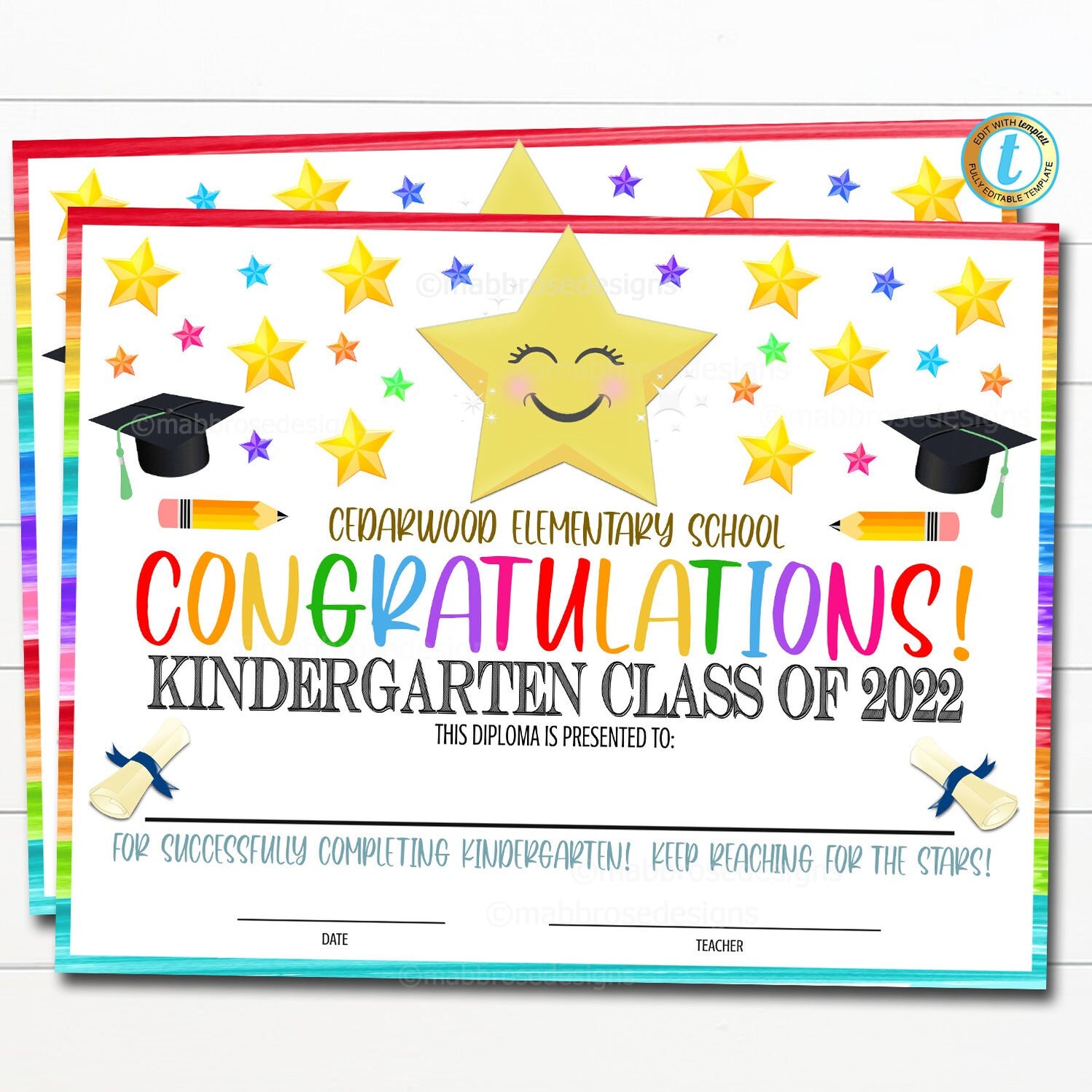 Editable Kindergarten Graduation Certificate — TidyLady Printables