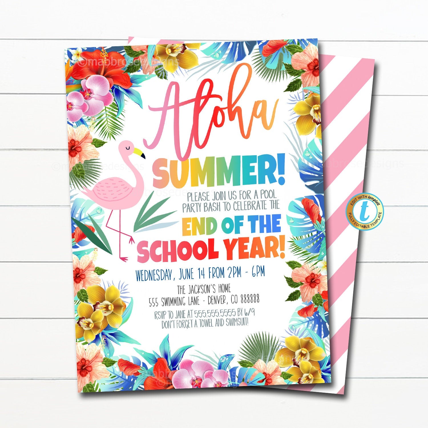 End Of Year Invitations End Of School Pool Party Invitation