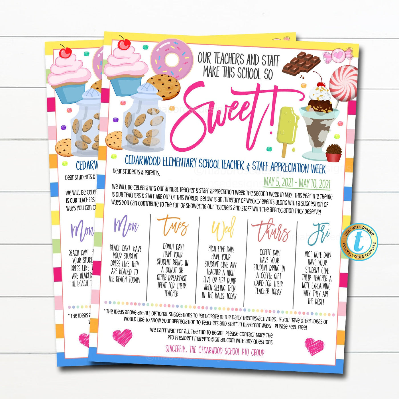 Candy Sweet Theme Teacher Appreciation Week Itinerary — TidyLady Printables