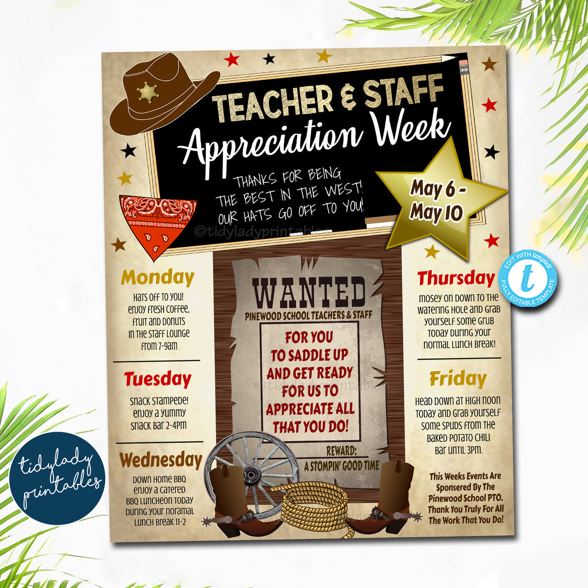 Western Themed Teacher Appreciation Week Itinerary Poster — TidyLady ...