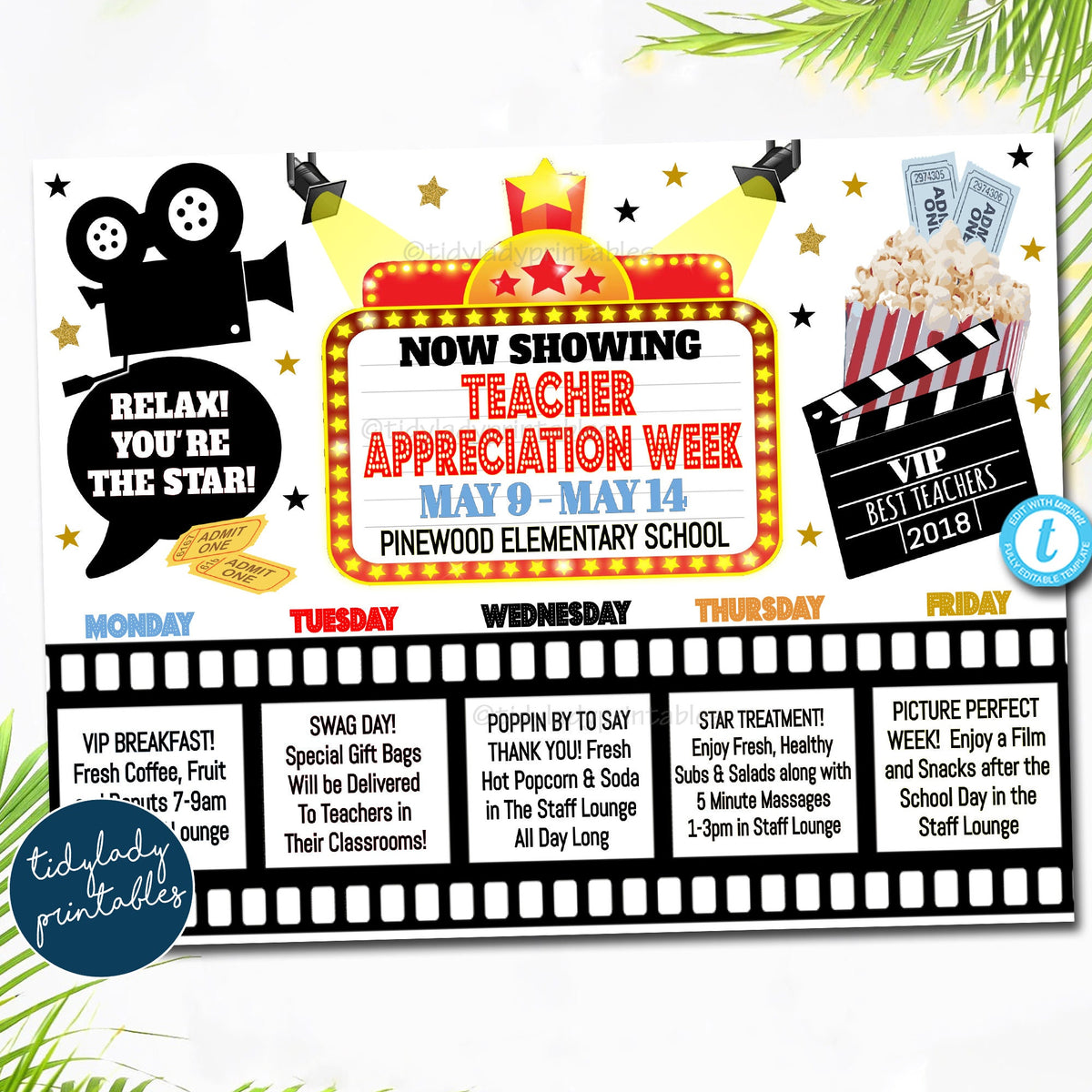 Editable Hollywood Teacher Appreciation Staff Invitation Newsletter ...