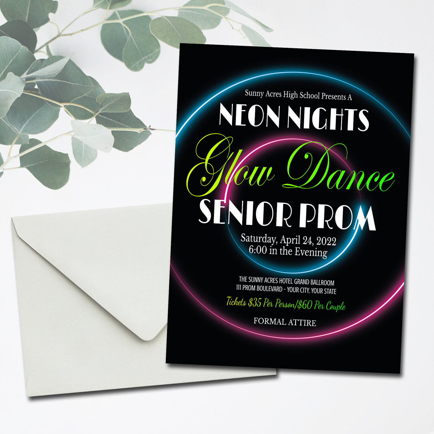 Neon Nights Glow Dance Theme Prom Invite, Homecoming Glow Theme ...