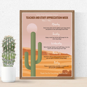 Teacher Staff Appreciation Week Itinerary, Boho Cactus Western ...