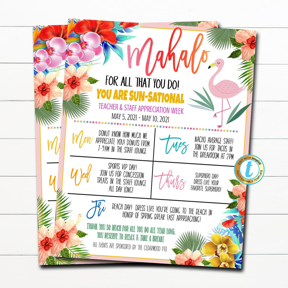 Luau Teacher Appreciation Week Itinerary | Tropical Hawaii Theme ...