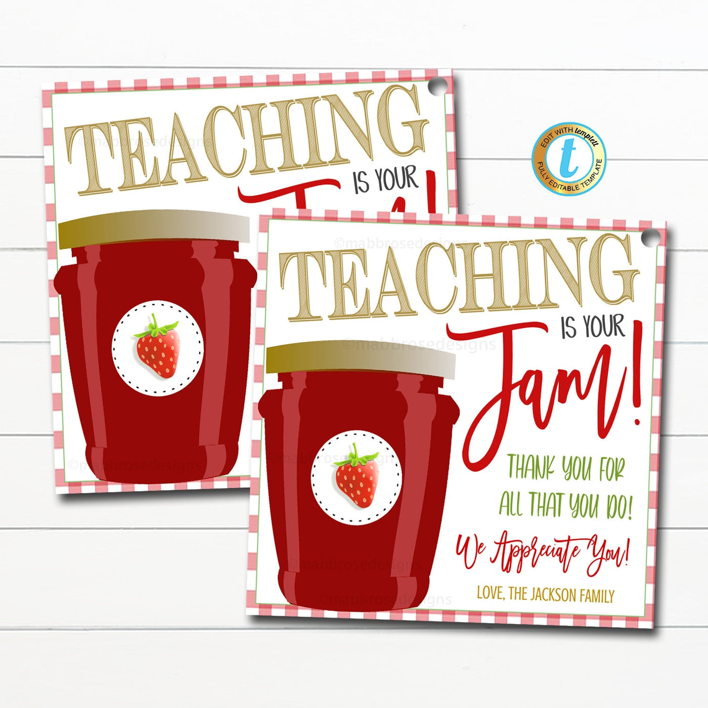 Teaching is Your Jam, Strawberry Teacher Appreciation Gift Tag ...