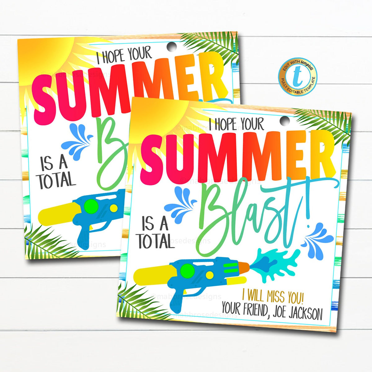 Water Gun Gift Tags, End of School Year Gift Tag, Summer Fun — TidyLady ...