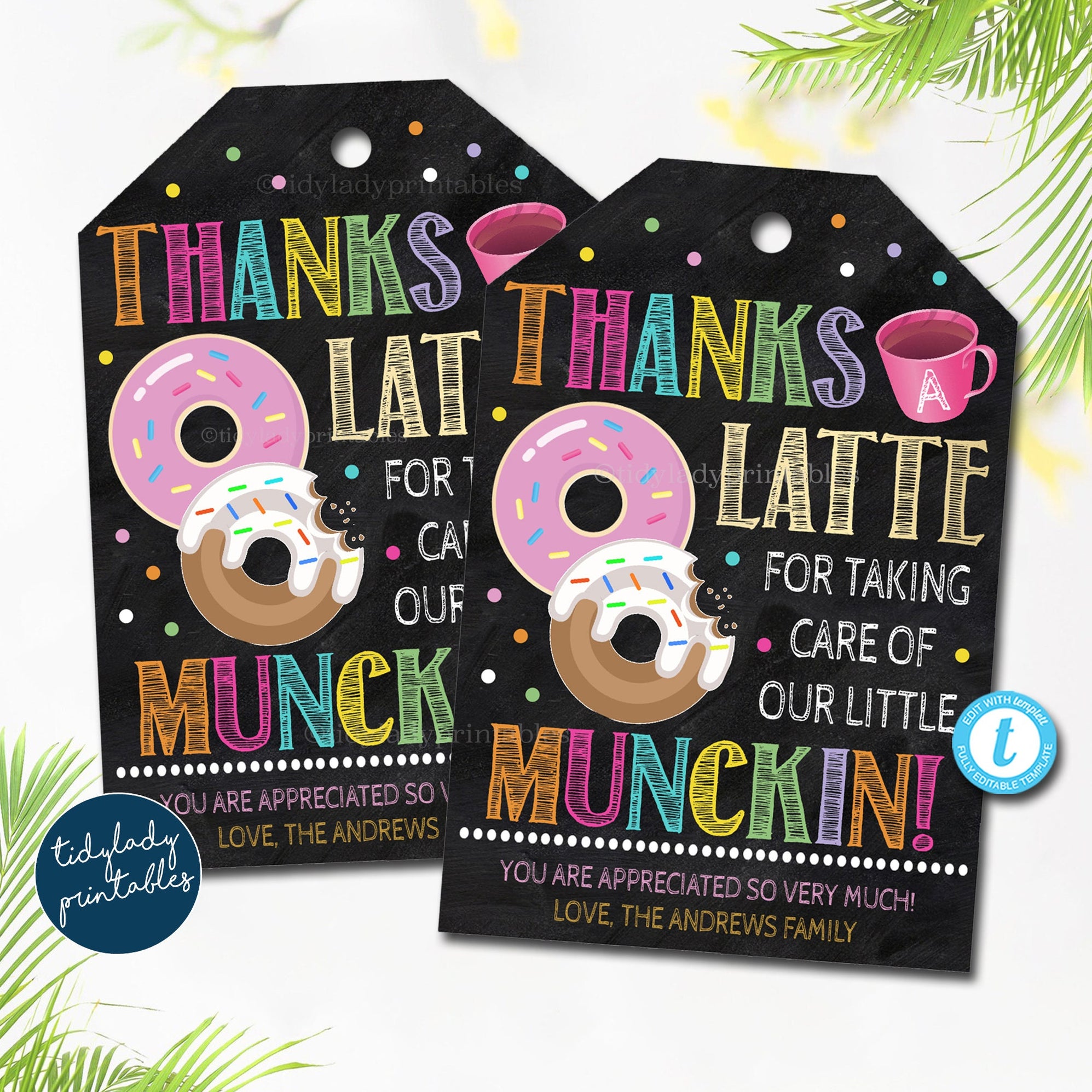 Donut Appreciation Gift Tag, Daycare Babysitter Teacher Gift — TidyLady ...