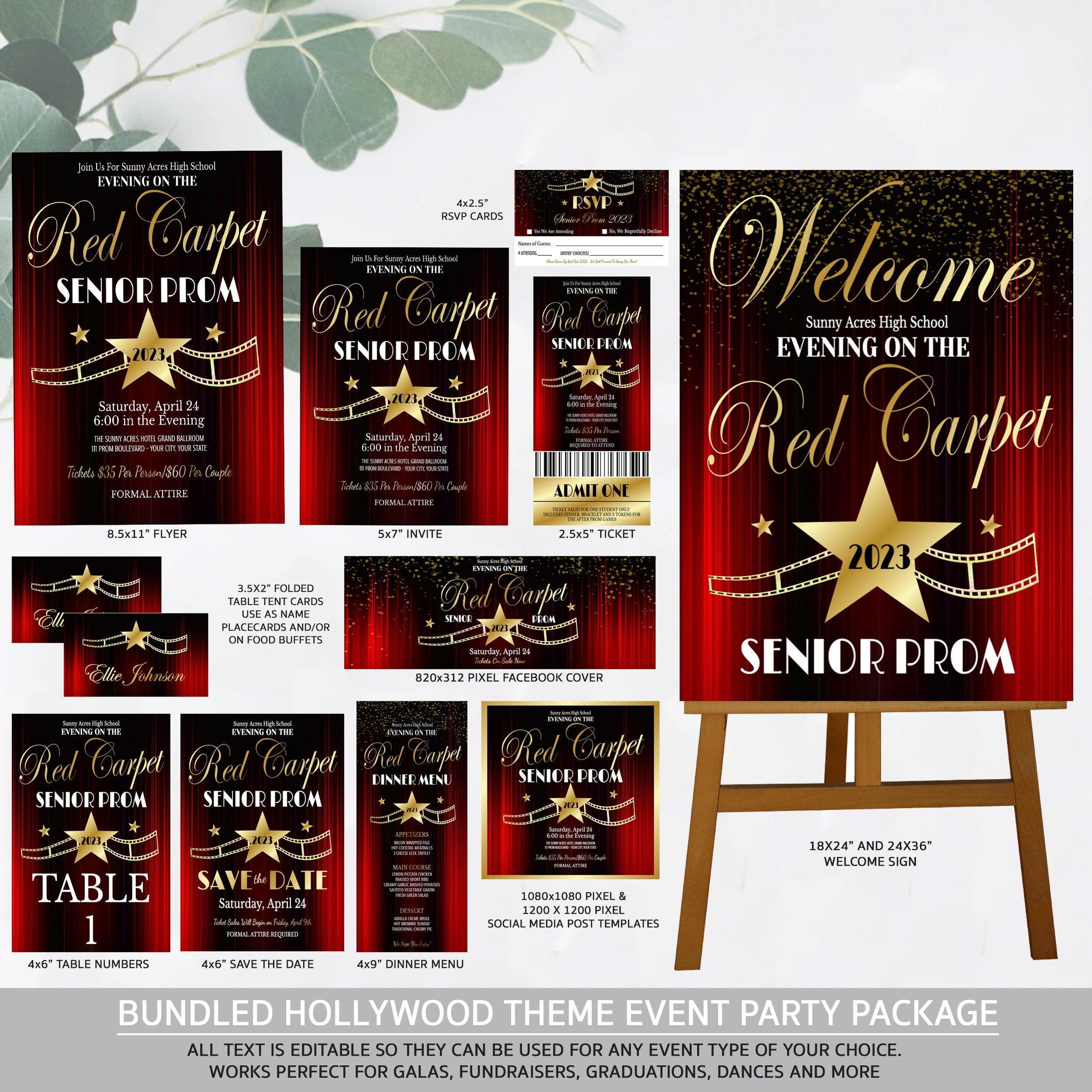 Hollywood VIP Red Carpet Party Package Theme, Prom Invite Flyer ...