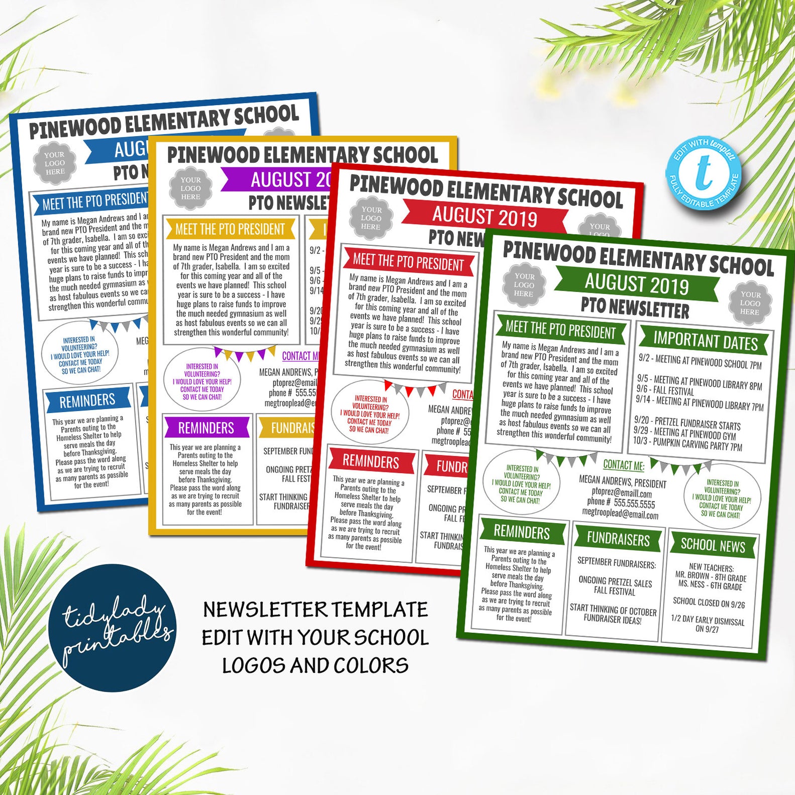 Editable PTO PTA Newsletter Flyer | Seasonal Organizer Template ...