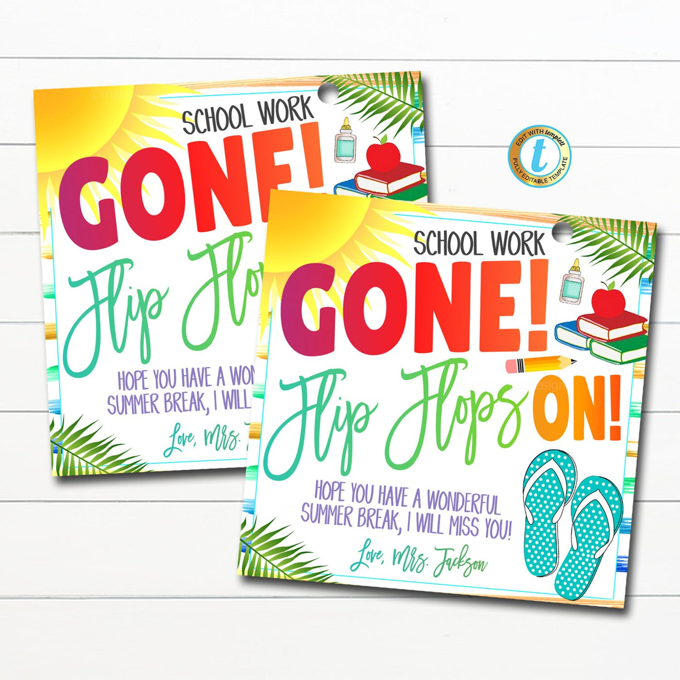 Summer Flip Flops Gift Tag, Beach Theme End Of School Year — TidyLady ...