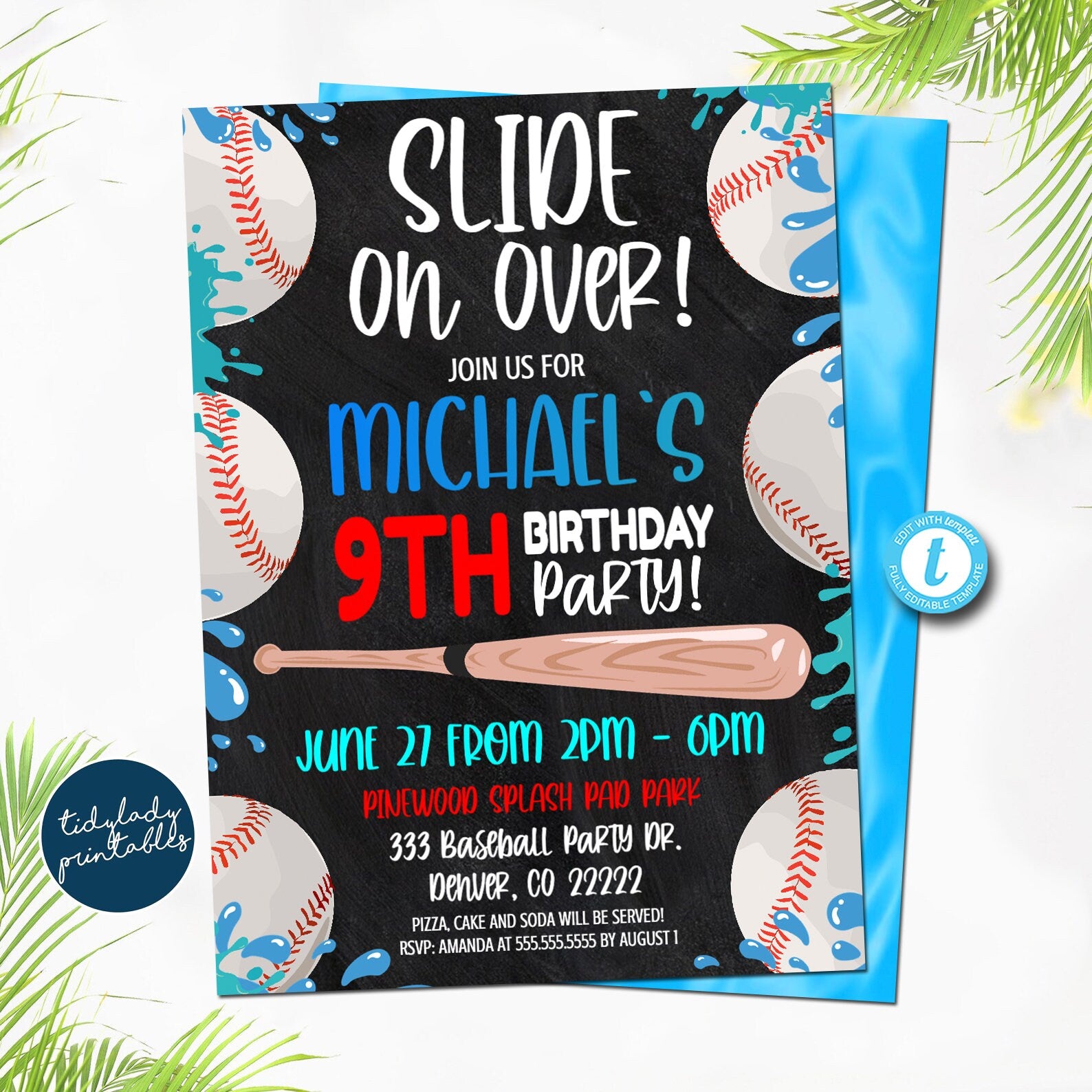 Water Slide Birthday Invitations Printable Pool Party