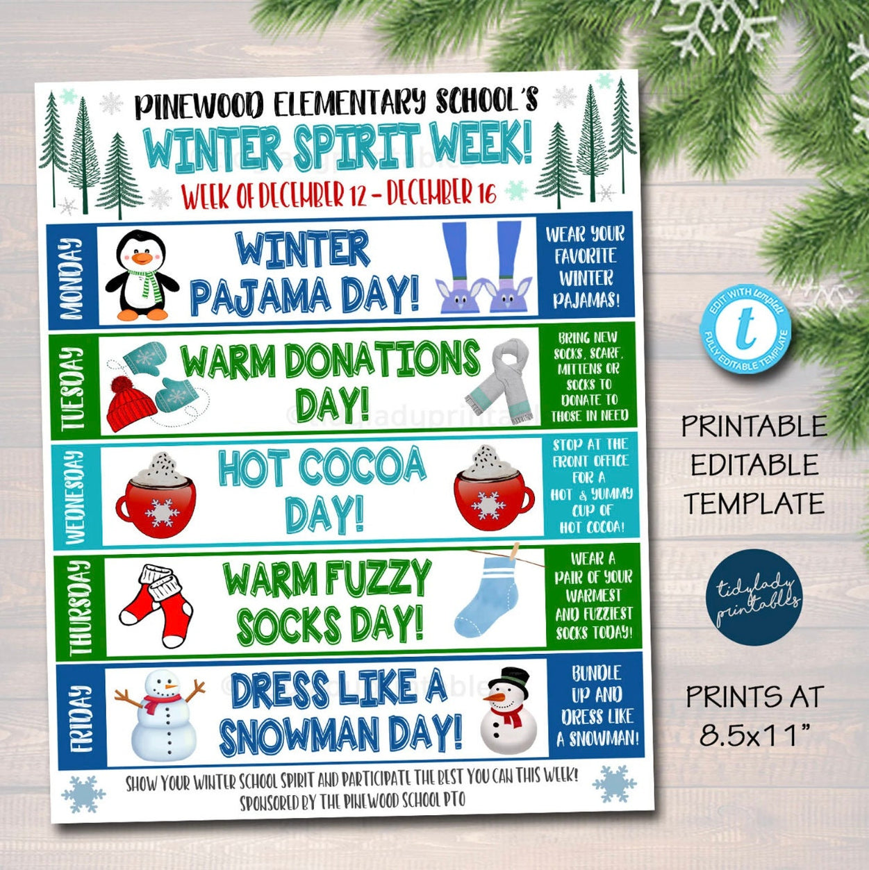 School Spirit Week Bundle Set | Seasonal Itinerary Schedules — TidyLady ...