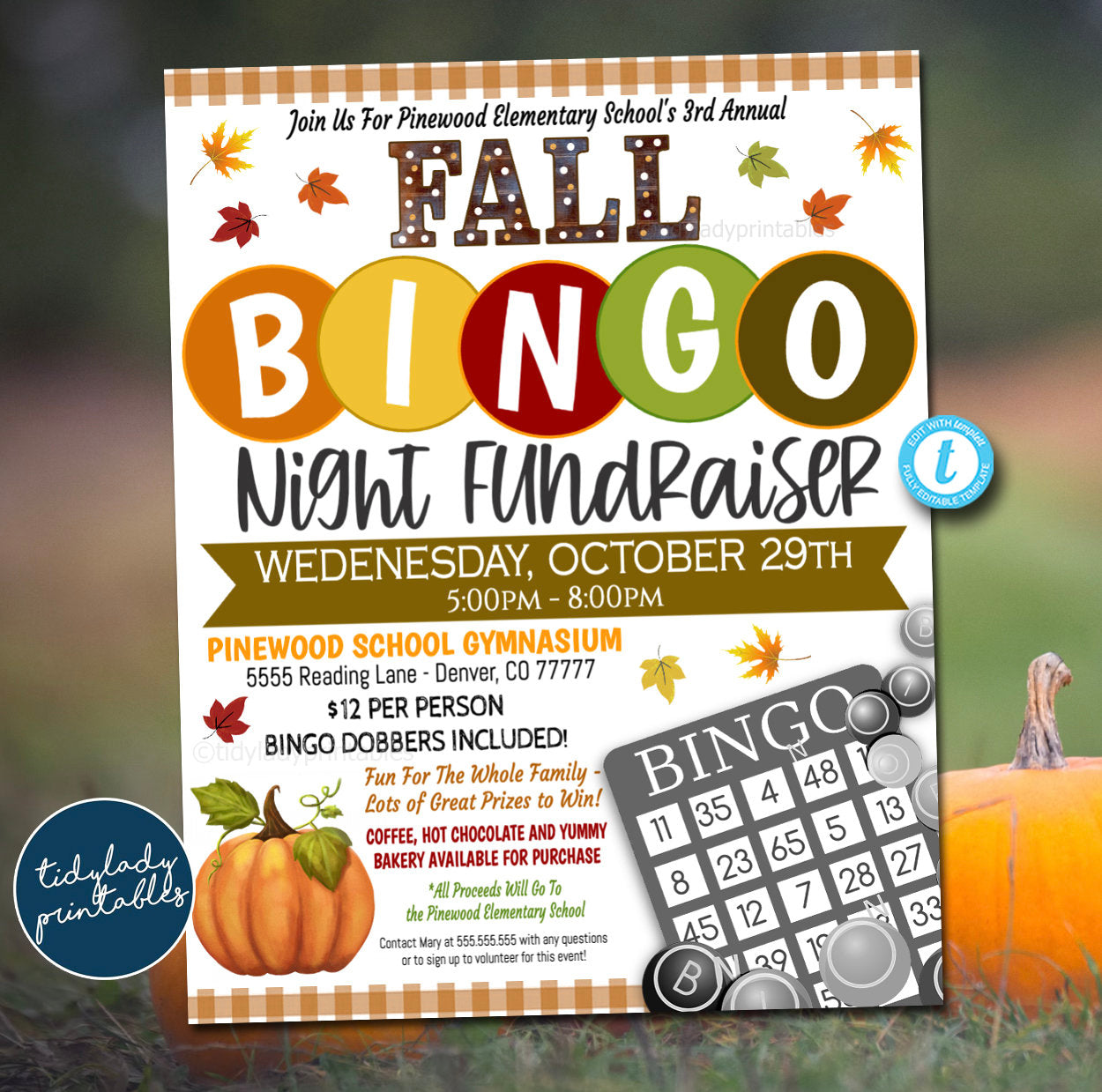 Fall Bingo Night Flyer, Community Fundraiser Halloween Event — TidyLady ...