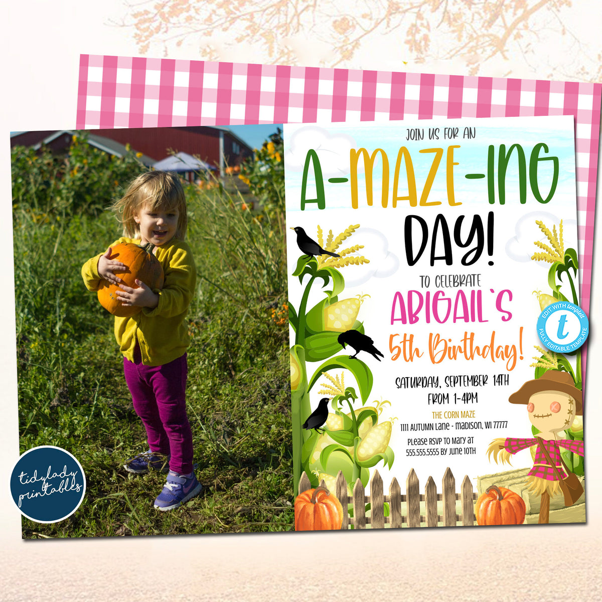 Corn Maze Birthday Invitation, Fall Girl Autumn Party Invite — TidyLady ...