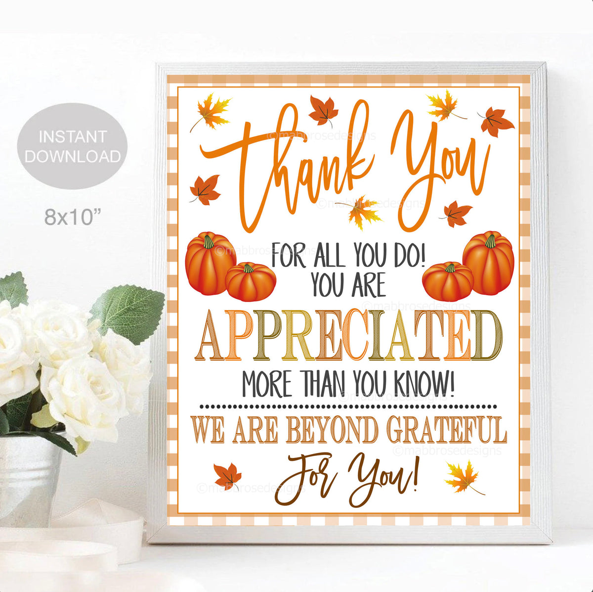 Fall Teacher Appreciation Sign, Autumn Pumpkin Thank You — TidyLady ...