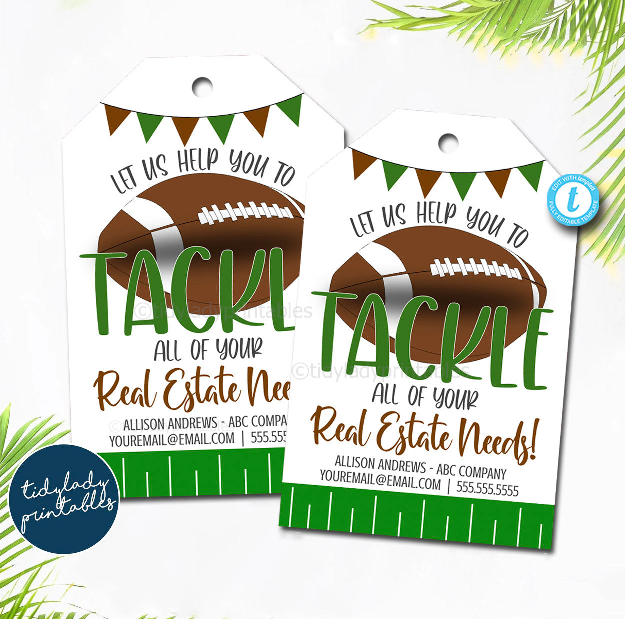 Football Realtor Tags, Realtor Marketing Referral Pop By Tag — TidyLady ...