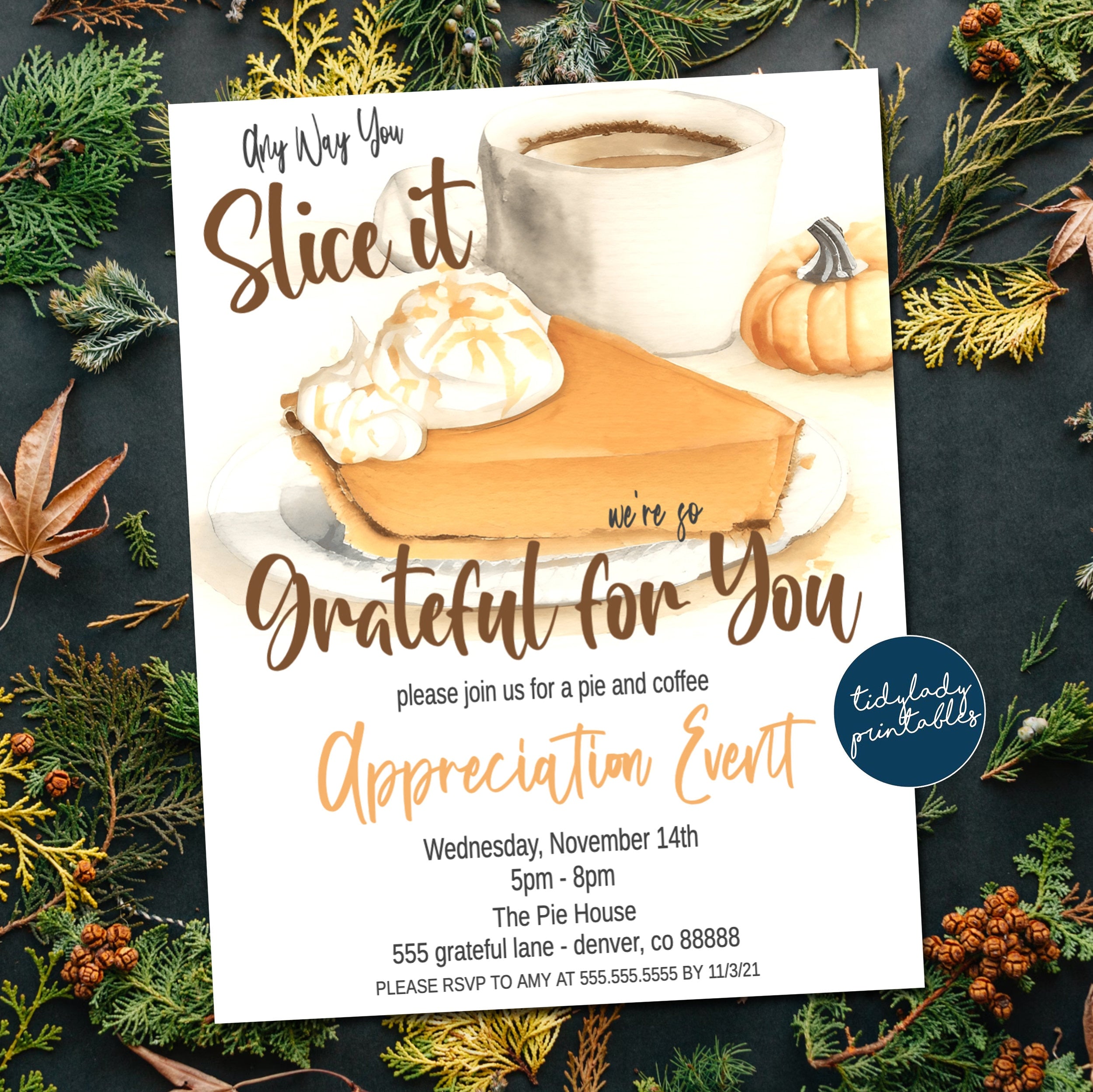 Fall Pie Appreciation Invitation, Autumn Thanksgiving Thank You ...