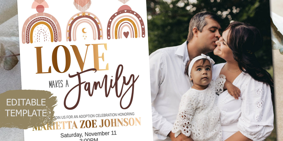 Love Makes A Family Adoption Invite, Boho Modern Invitation — TidyLady ...
