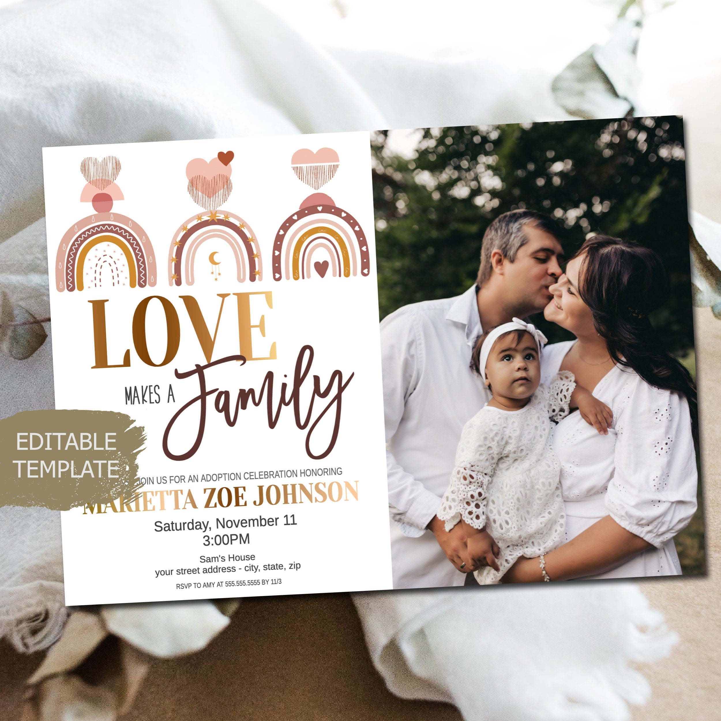 Love Makes A Family Adoption Invite, Boho Modern Invitation — TidyLady ...