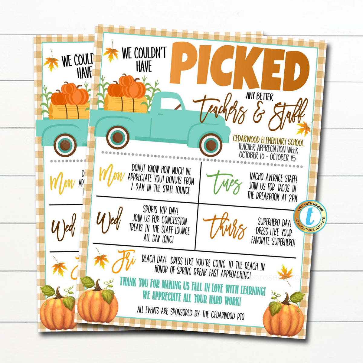 Fall Teacher Appreciation Week, Events Calendar School PTO — TidyLady ...