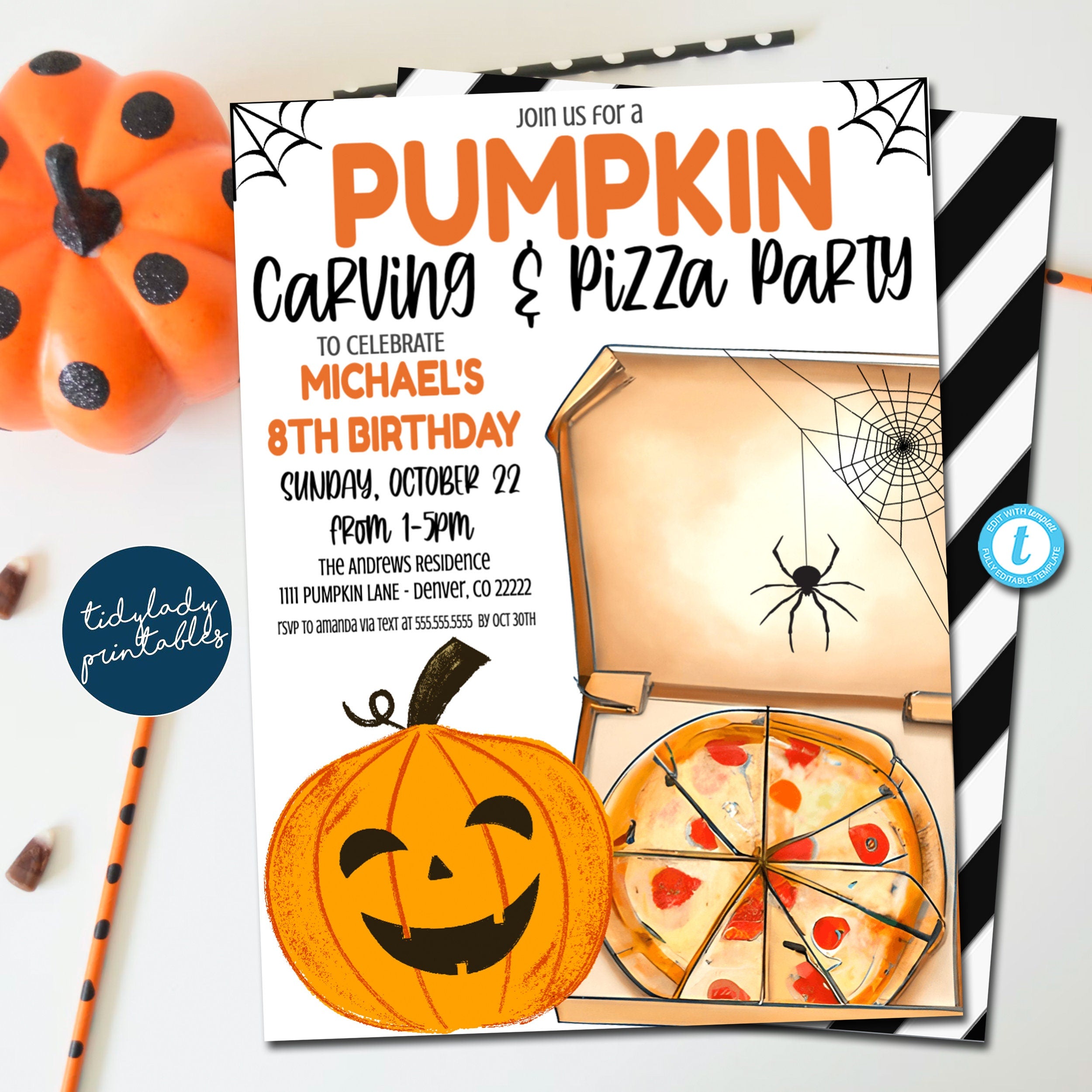 Pumpkin Carving and Pizza Party Invitation, Kids Halloween — TidyLady ...