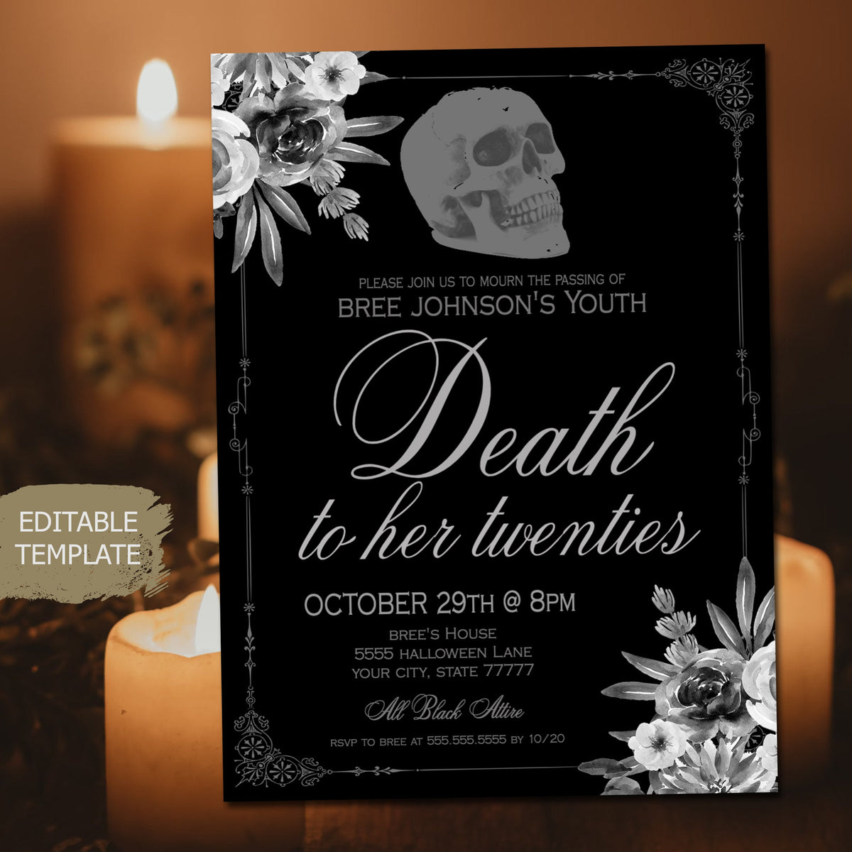 Death to Her Twenties Birthday Party Invitation, 30th Birthday ...