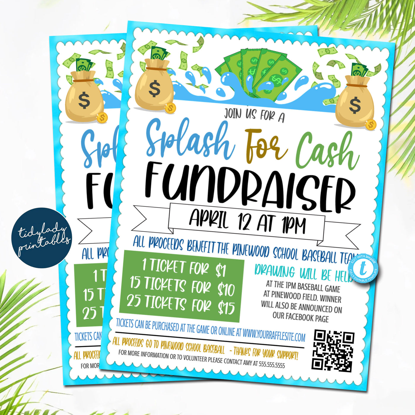 Splash for Cash Fundraiser Flyer, Summer Sports Fundraiser — TidyLady ...