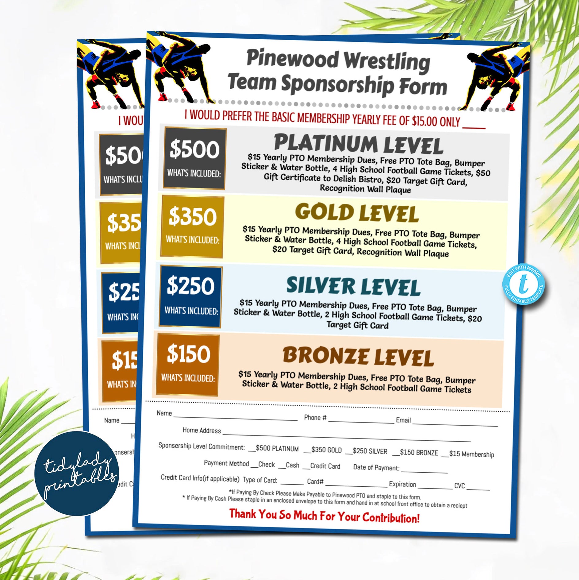 Wrestling Sponsorship Form, Team School Sports Fundraiser Event ...