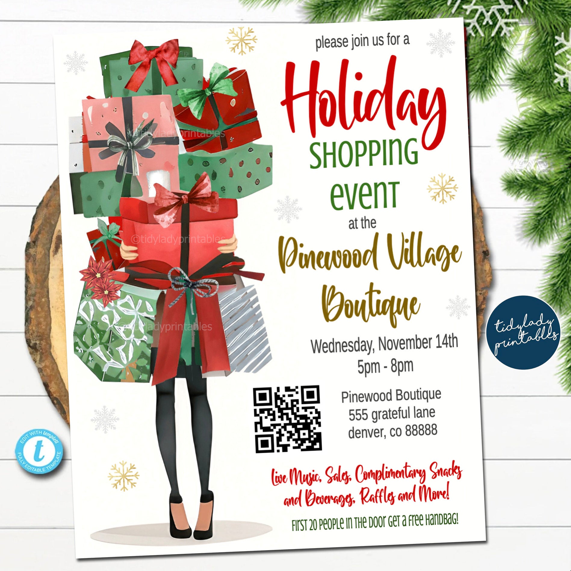Christmas Shopping Flyer, Holiday Pop Up Shop Boutique Invite ...