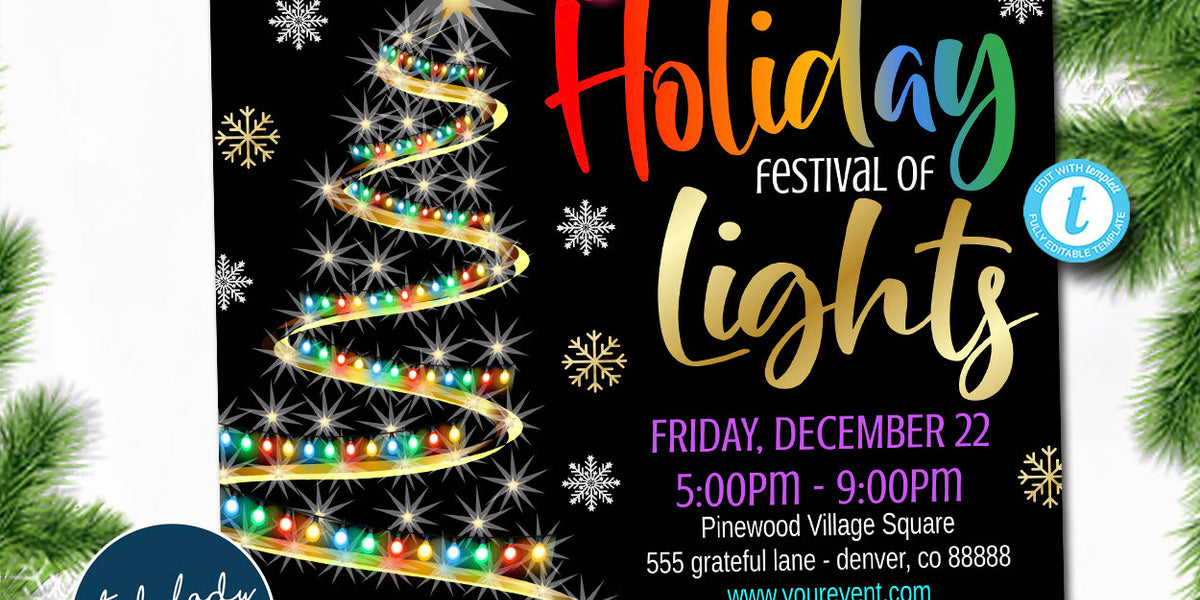 Christmas Lights Display Flyer, Winter Holiday Lights Event Poster ...