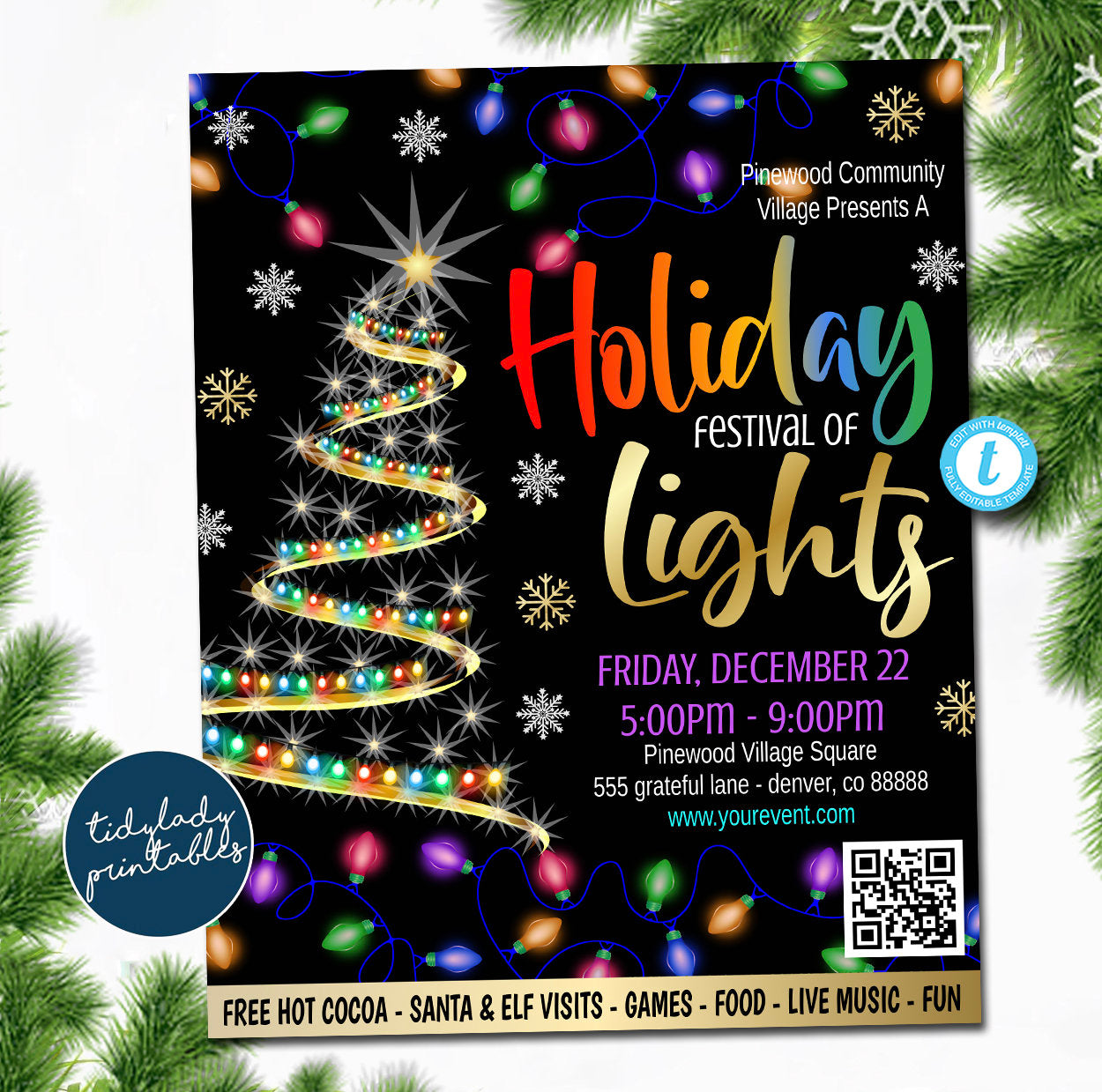 Christmas Lights Display Flyer, Winter Holiday Lights Event Poster ...