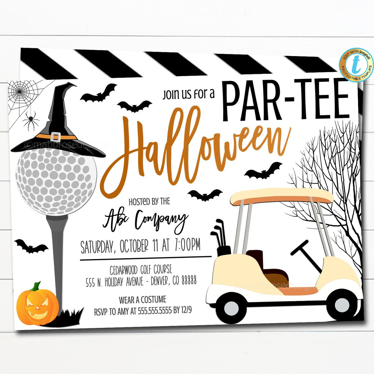 Halloween Golf Party Invitation, Fall Halloween Games Party — TidyLady ...