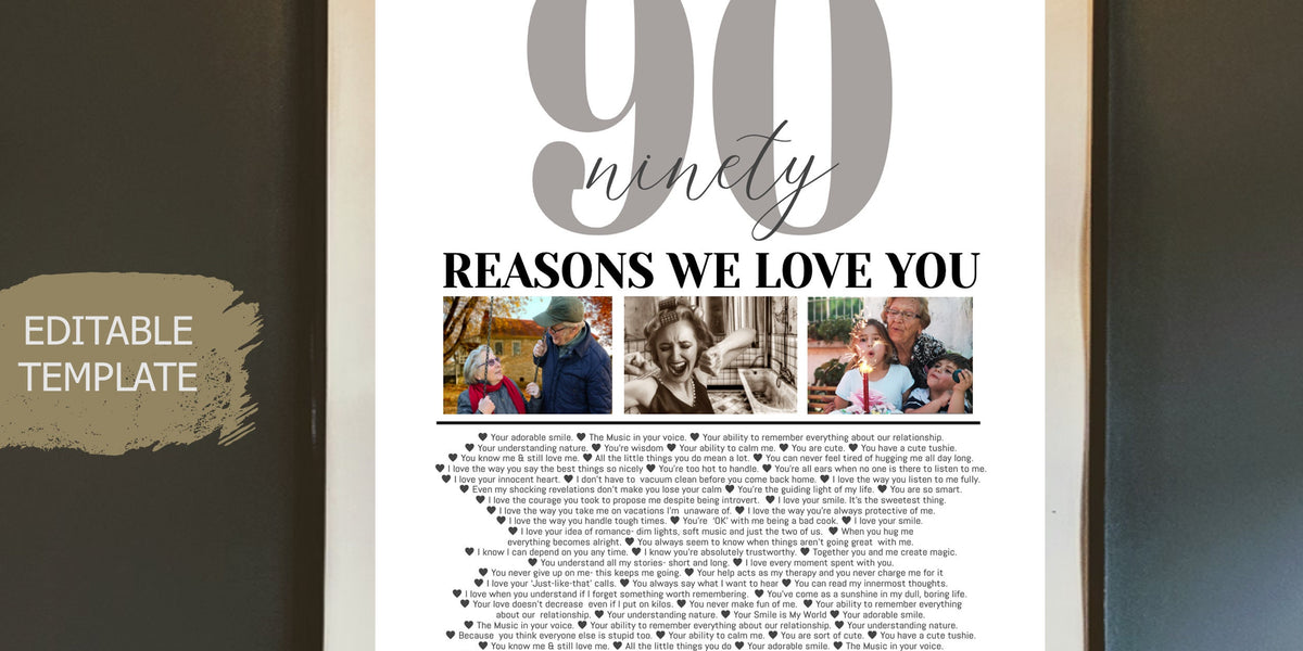90 Reasons We Love You Photo Collage, 90 Things We Love About You ...