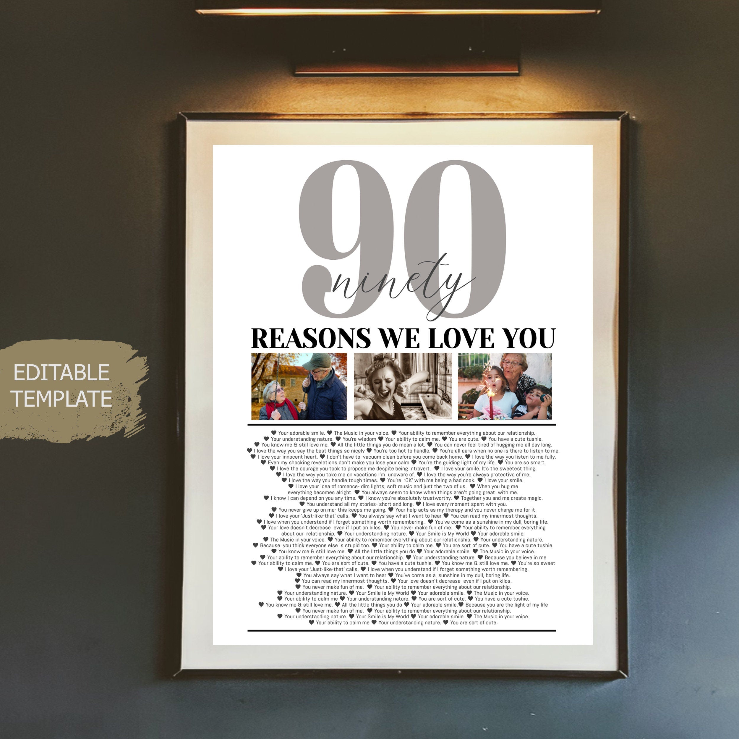 90 Reasons We Love You Photo Collage, 90 Things We Love About You ...