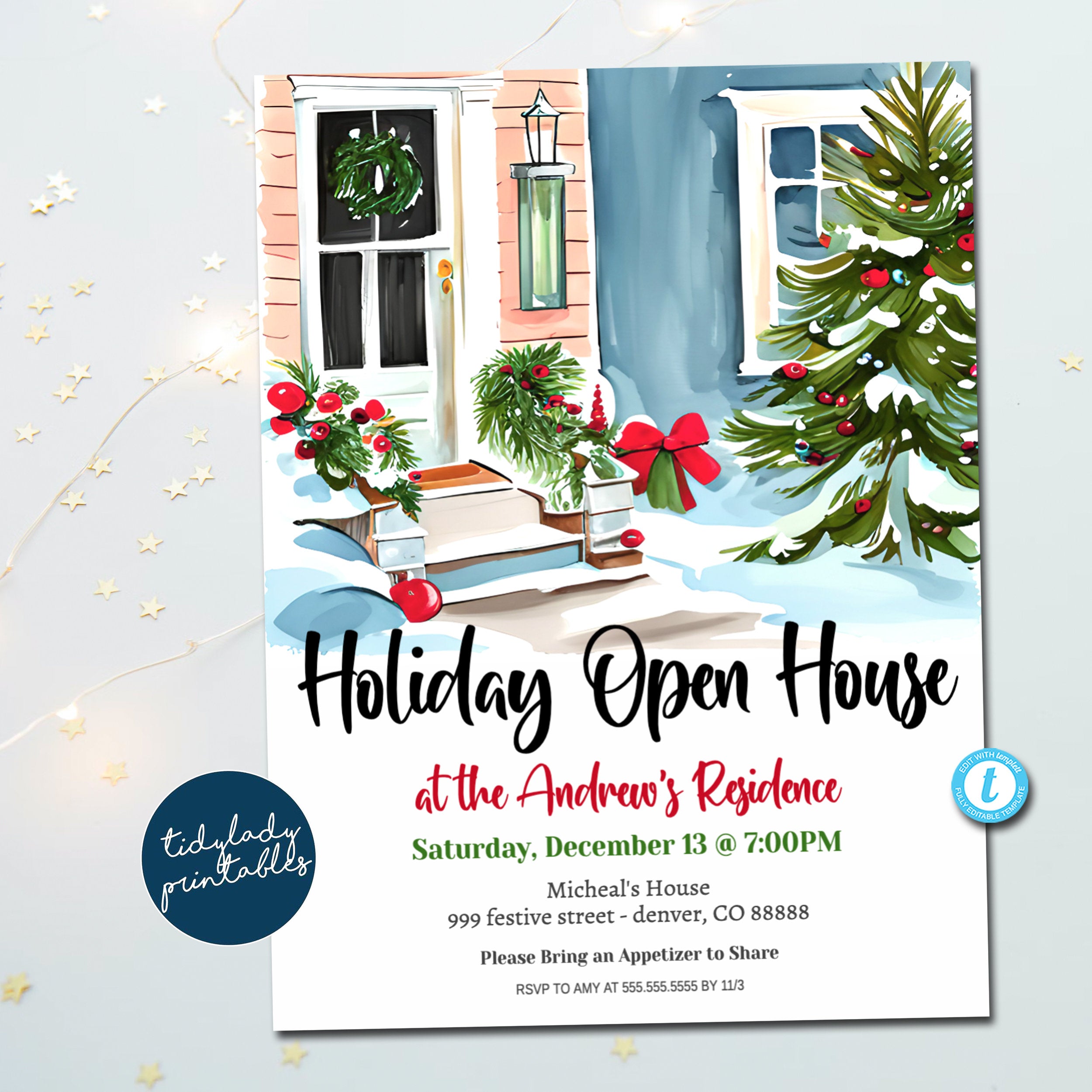 Holiday Open House Party Invitation, Christmas Party Invite — TidyLady Printables