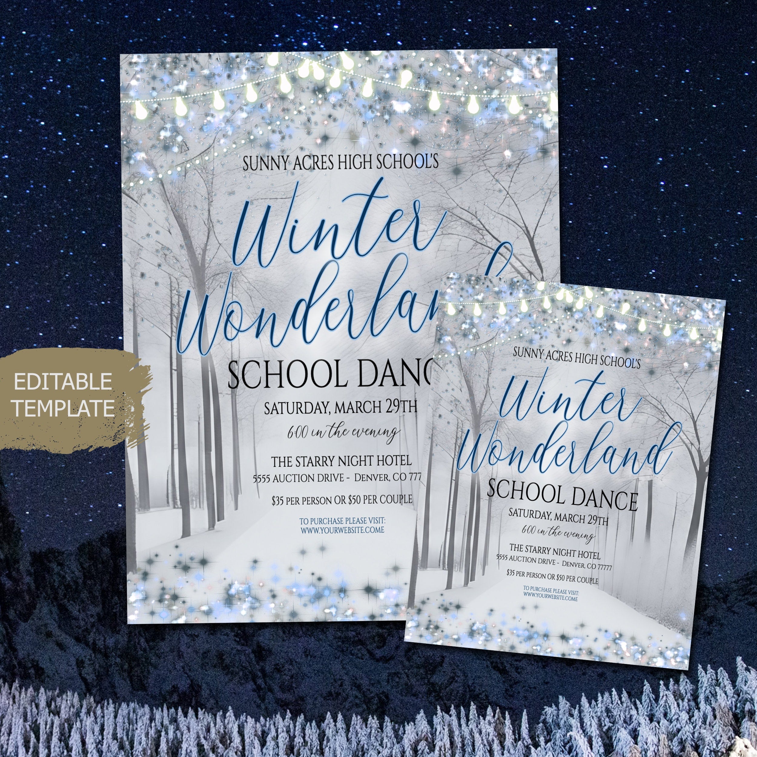 High School Winter Wonderland Theme Dance Flyer And Invitation ...