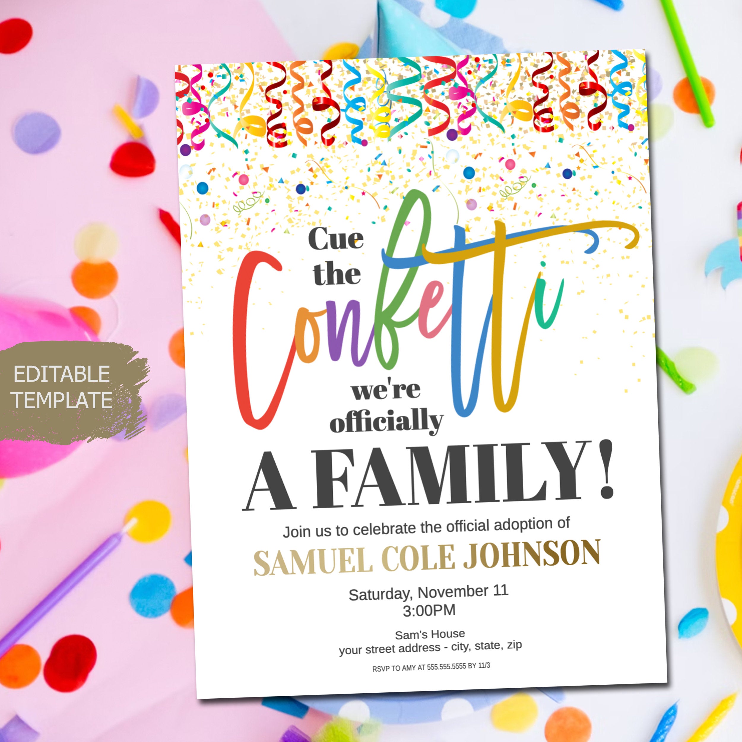 Cue the Confetti Officially a Family Adoption Celebration Invite ...